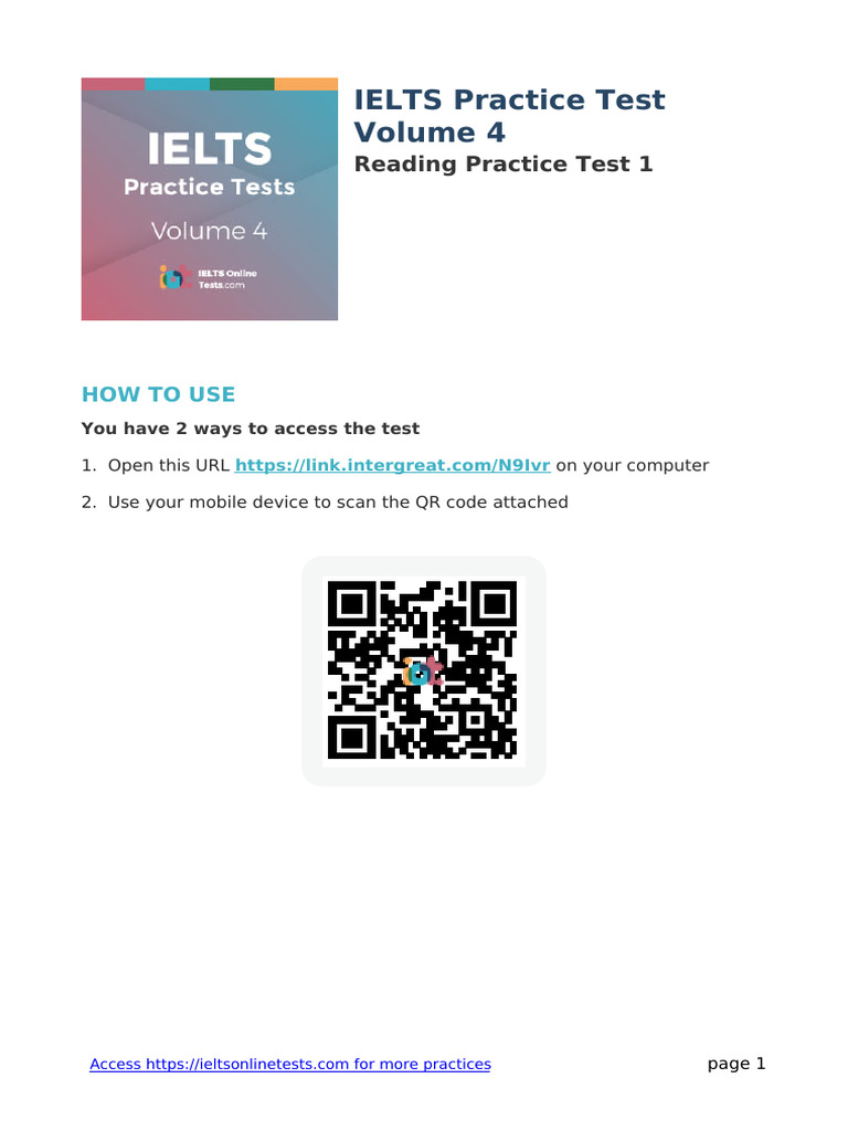 Ielts Practice Test Volume 4 Reading Practice Test 1 v9 1532747 | PDF ...
