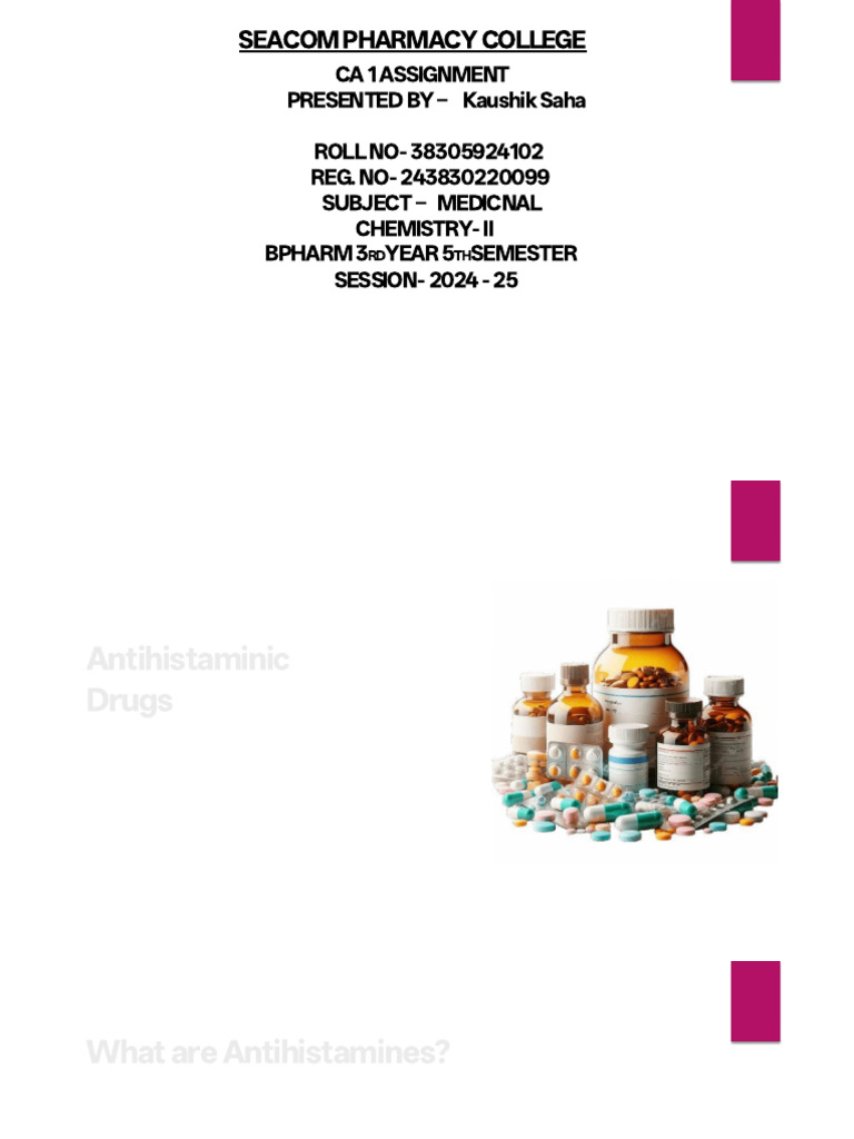Kaushik Saha,CA1 Assignment,Antihistaminic Drugs Presentation | PDF