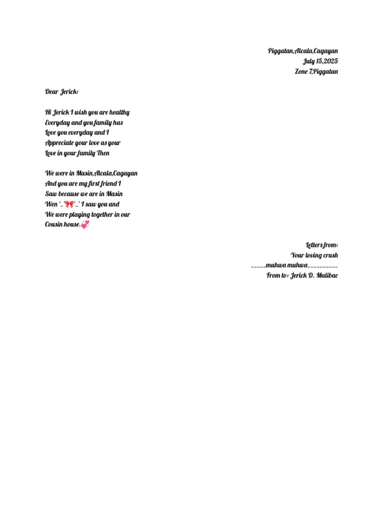 Letter to Jerick from Muhwa | PDF