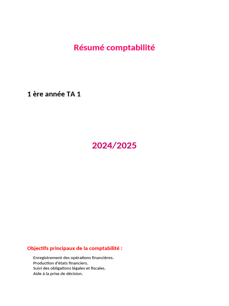 Résumé de Comptabilité Générale 2024 | PDF | Comptabilité | Économie d ...