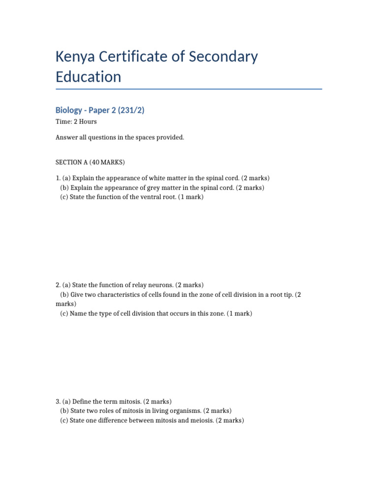 KCSE Biology Paper2 Question | PDF