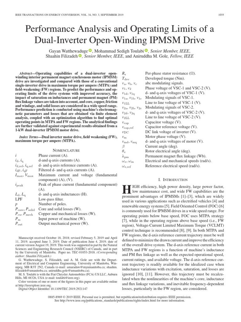 Dual-Inverter IPMSM Drive Performance Analysis | PDF | Inductance ...