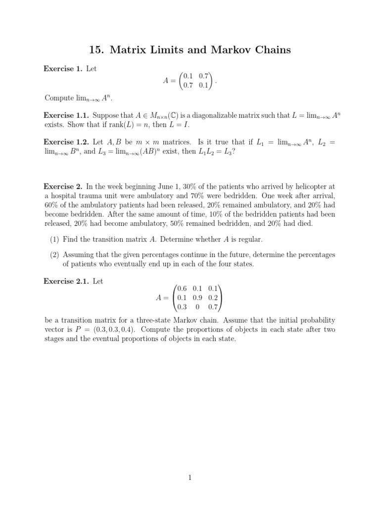 15. Matrix Limits and Markov Chains | PDF | Matrix (Mathematics) | Markov Chain
