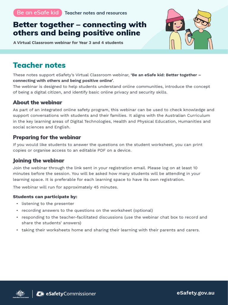 eSafety Webinar for Kids: Online Safety | PDF | Web Conferencing | Learning