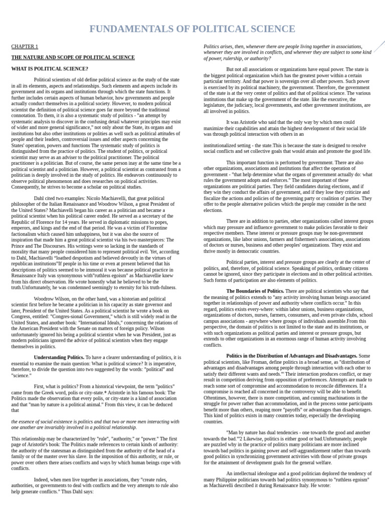 The Nature and Scope of Political Science What Is Political Science ...