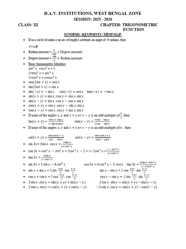 Xi QP 3 Trigonometric Function | PDF | Trigonometric Functions | Geometry