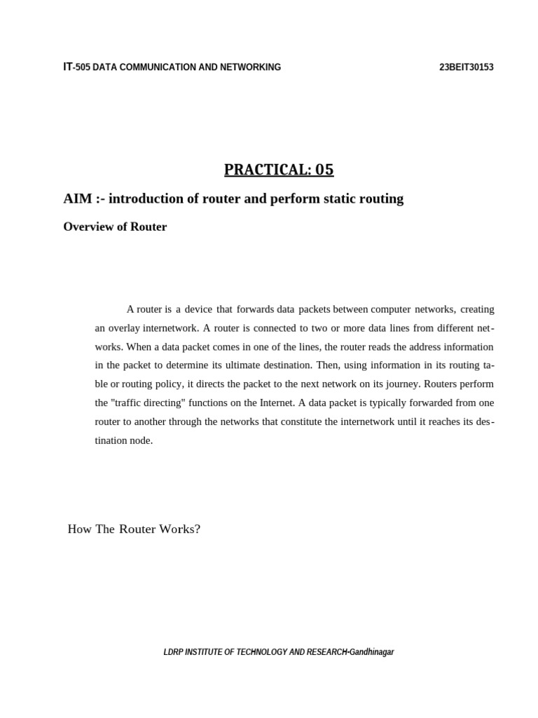 DCN - Prac 05 Static | PDF | Router (Computing) | Computer Network
