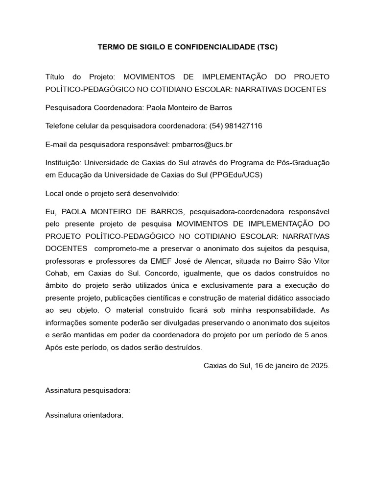 TERMO DE SIGILO E CONFIDENCIALIDADE (TSC) | PDF