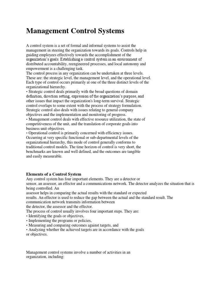 Management Control Systems | PDF | Goal | Inflation