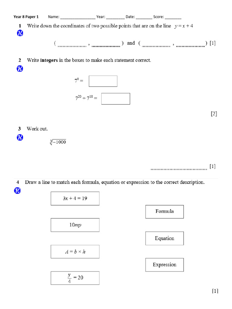 Year 8 Past Exam Paper 1 | PDF