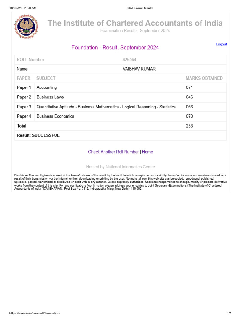ICAI September 2024 Foundation Results | PDF