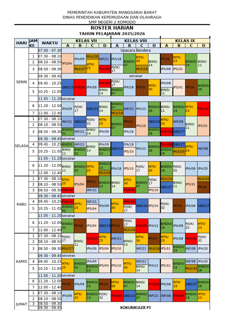 Roster Harian 2025.2026 | PDF
