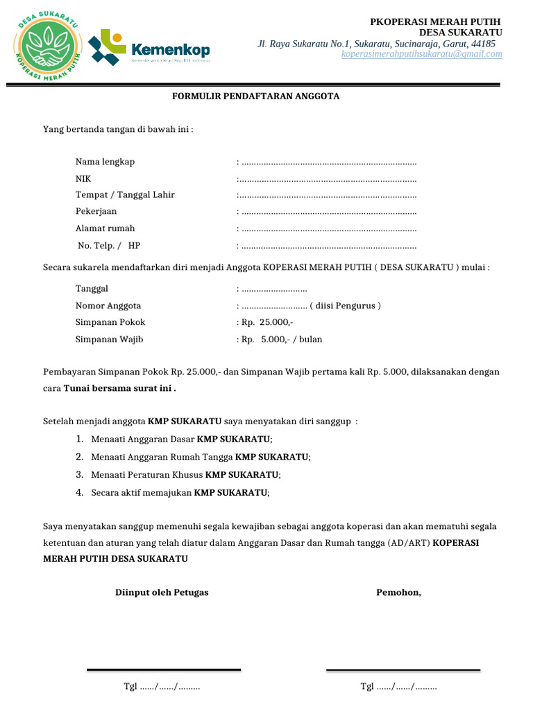 Formulir Pendaftaran Anggota | PDF