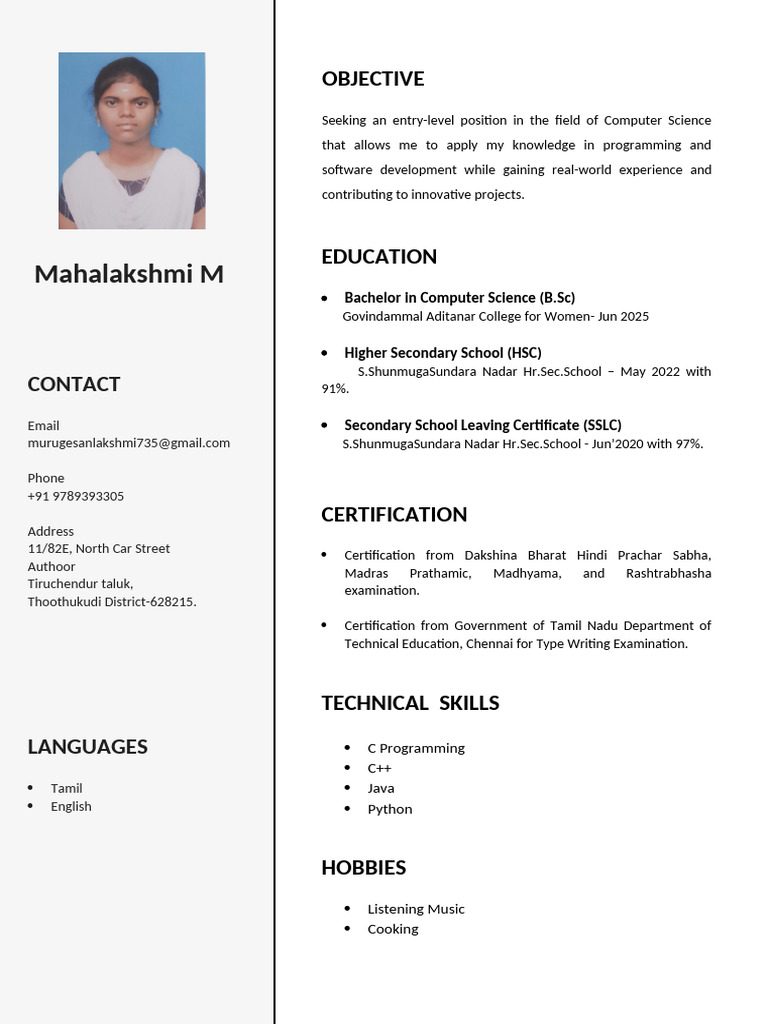 Entry-Level Computer Science Resume | PDF