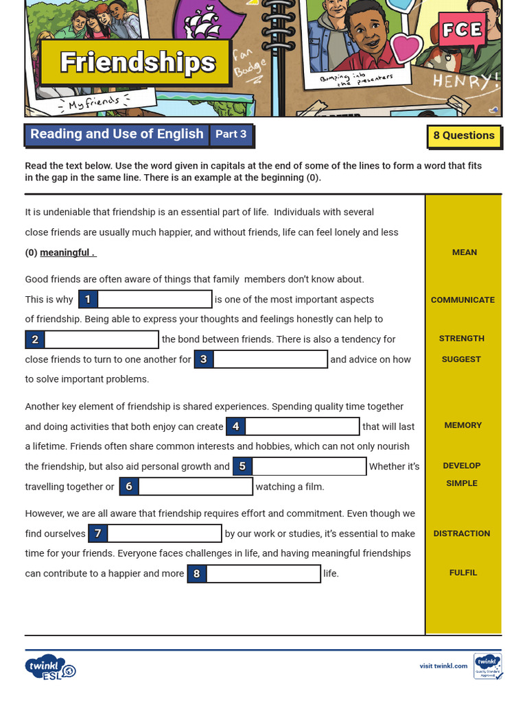 E 1721659655 b2 First Fce Reading and Use of English Part 3 Friendships ...
