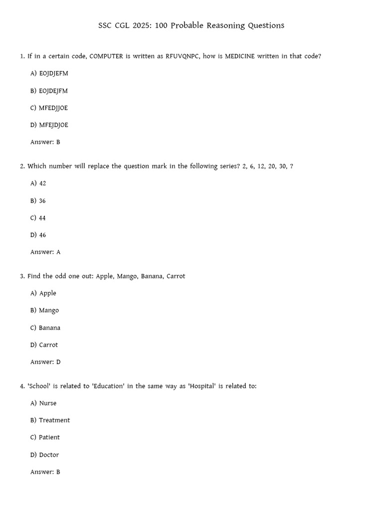 SSC CGL 2025: Reasoning Question Set | PDF | Chess | Chess Theory