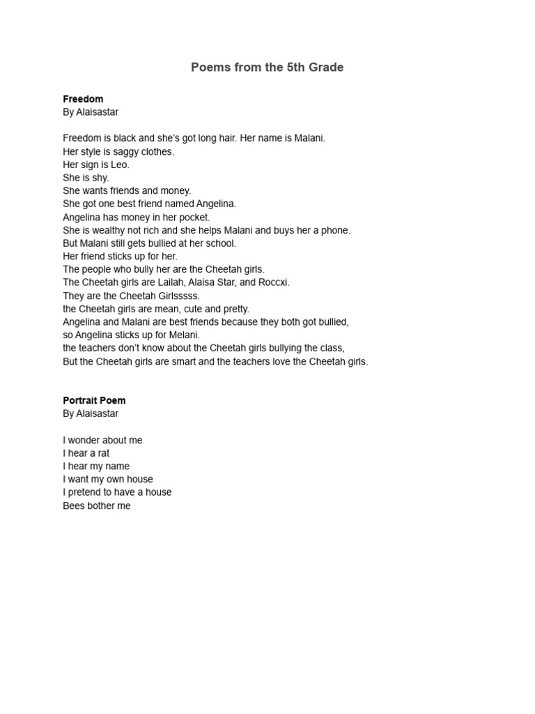 5th Grade Poems 2021-2022 | PDF