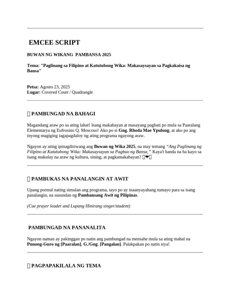 Emcee Script (Solo Host Style) | PDF
