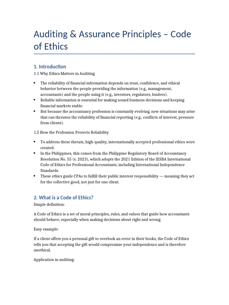 Auditing Assurance Code of Ethics | PDF | Audit | Certified Public ...