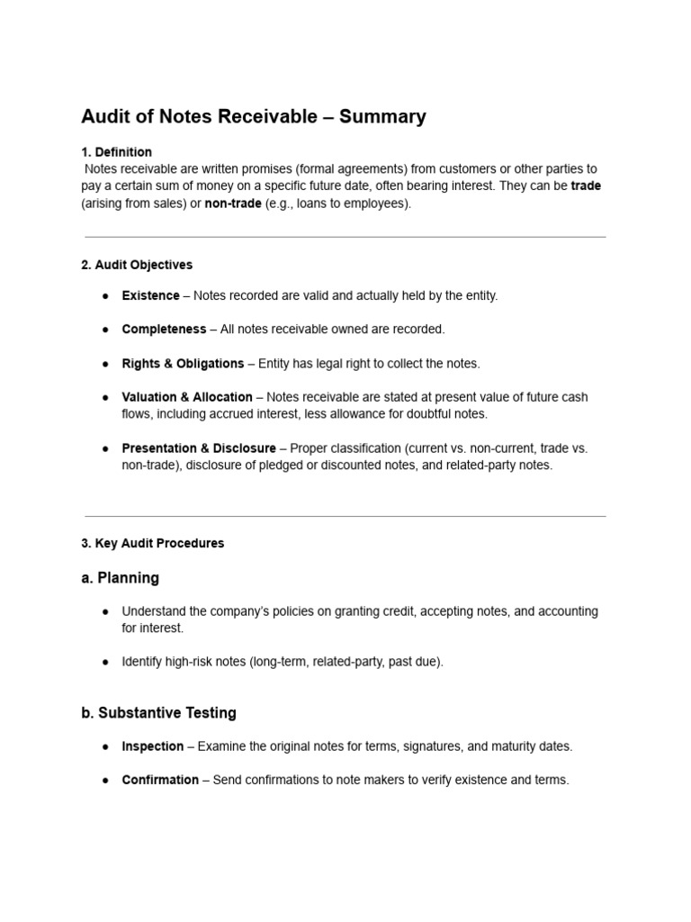 Audit Summary of Notes Receivable | PDF | Interest | Audit
