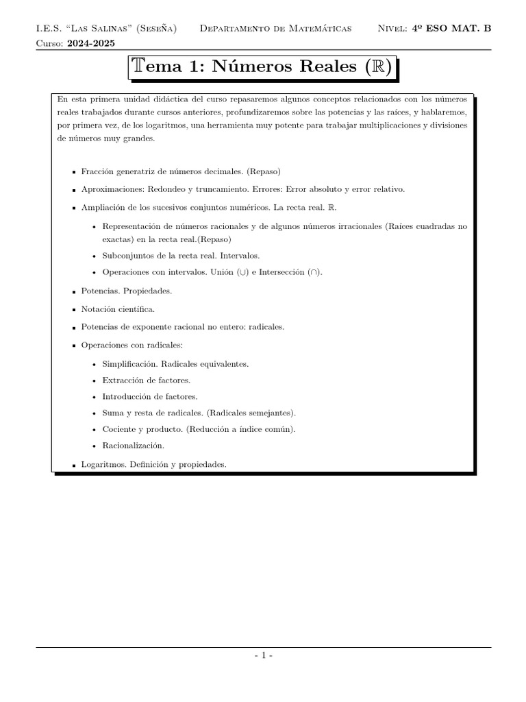 tema1_R_24-25 | PDF | Exponenciación | Número racional