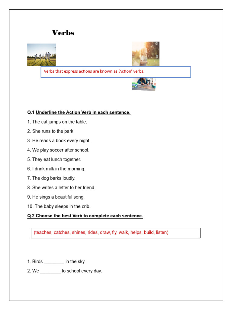 Grade 4 Verbs Worksheet Activities | PDF