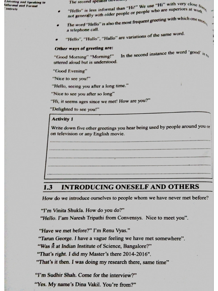 Introducing Oneself and Others | PDF