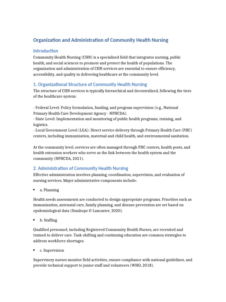 Organization and Administration of CHN | PDF | Nursing | Health Care