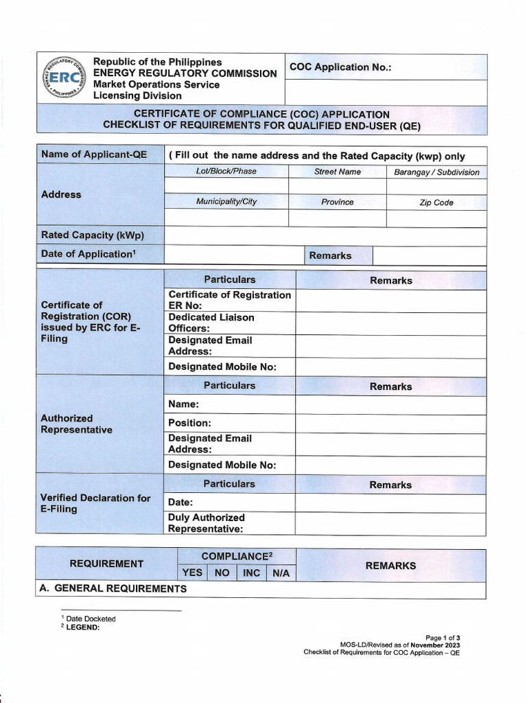 ERC COC Application Checklist | PDF
