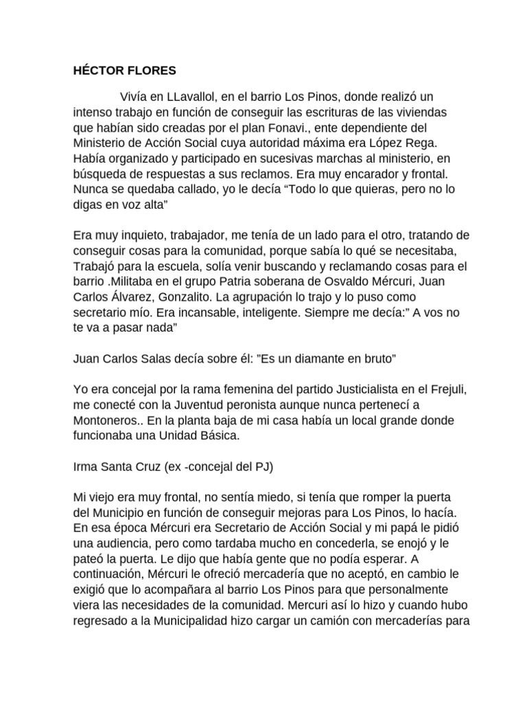 Héctor Flores: Lucha y legado en Los Pinos | PDF