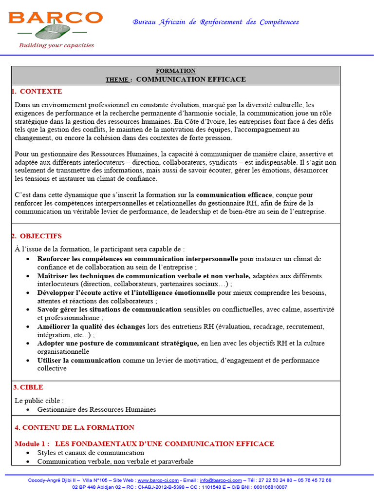 Formation en Communication Efficace RH | PDF | Gestion des ressources ...
