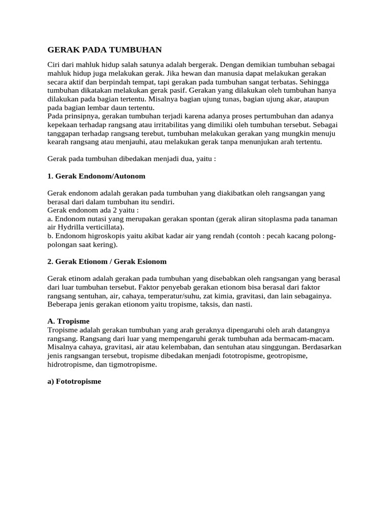 Gerakan Tumbuhan: Endonom dan Etionom | PDF