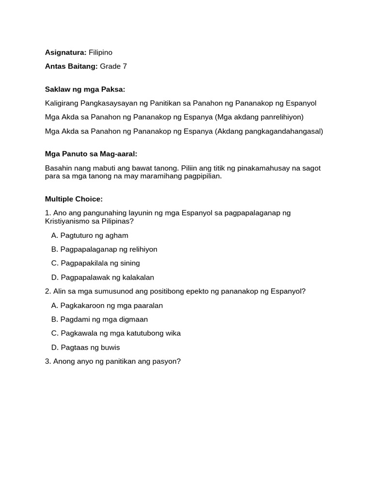 Summative Test FILIPINO 3 | PDF