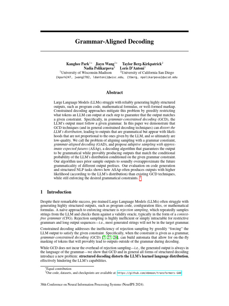 Grammar-Aligned Decoding | PDF | Parsing | Theoretical Computer Science