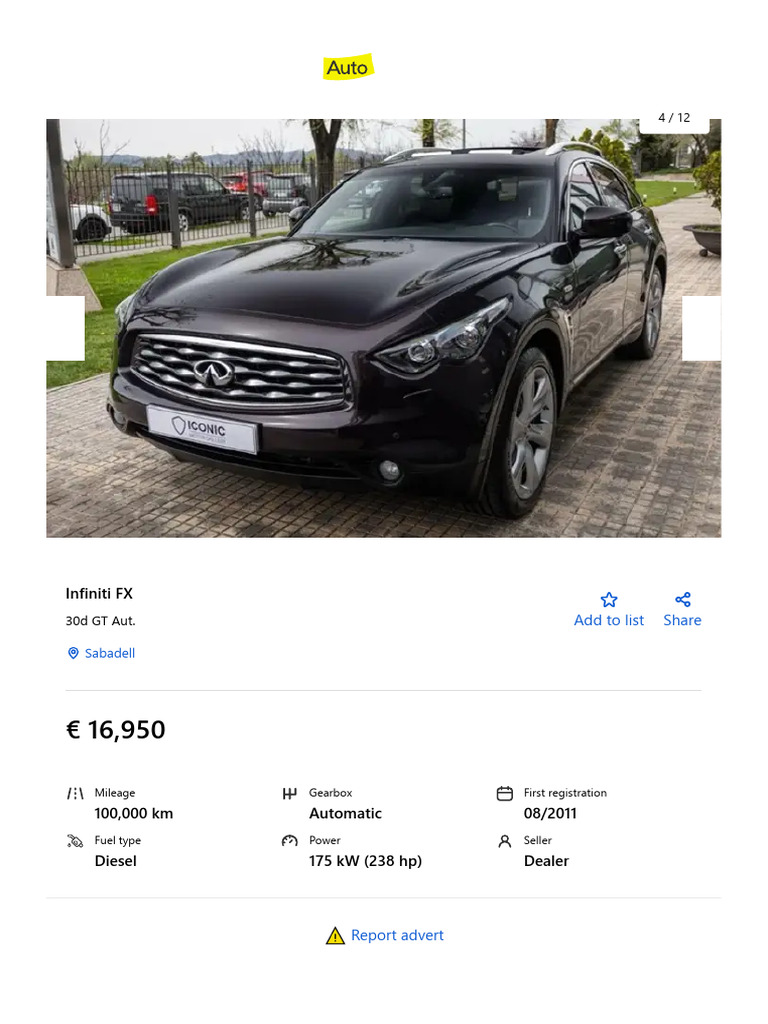 2011 Infiniti FX Diesel for Sale | PDF