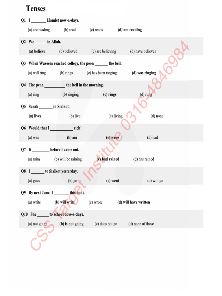 02 - Tenses Mcqs | PDF