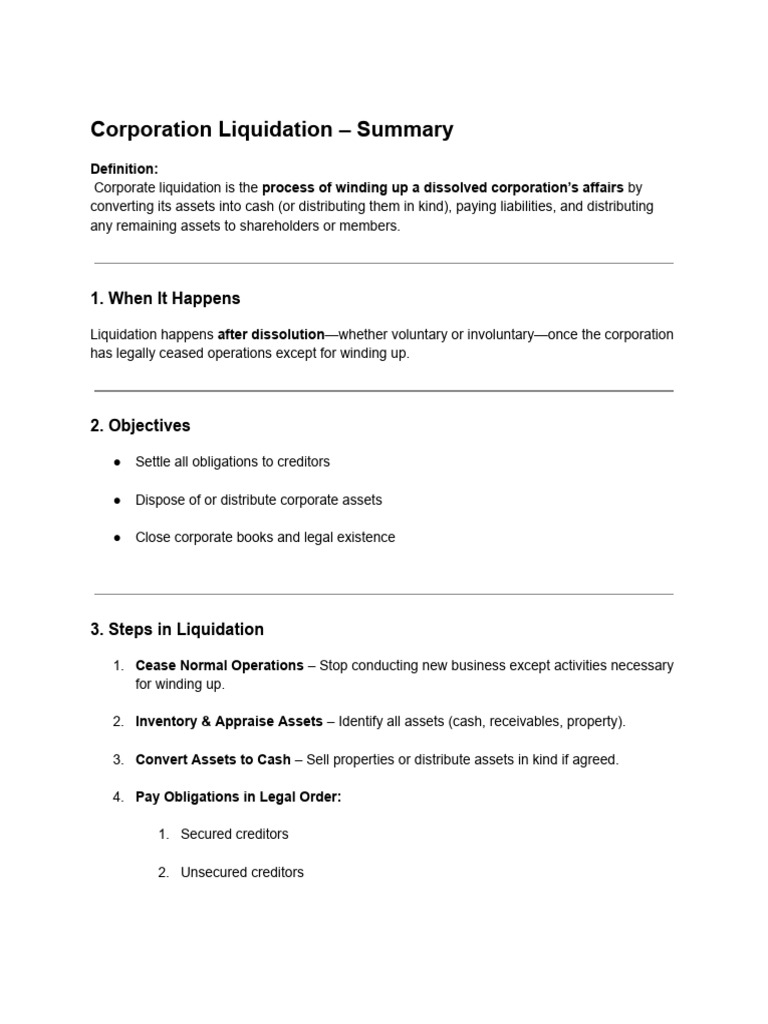 Corporation Liquidation Process Overview | PDF