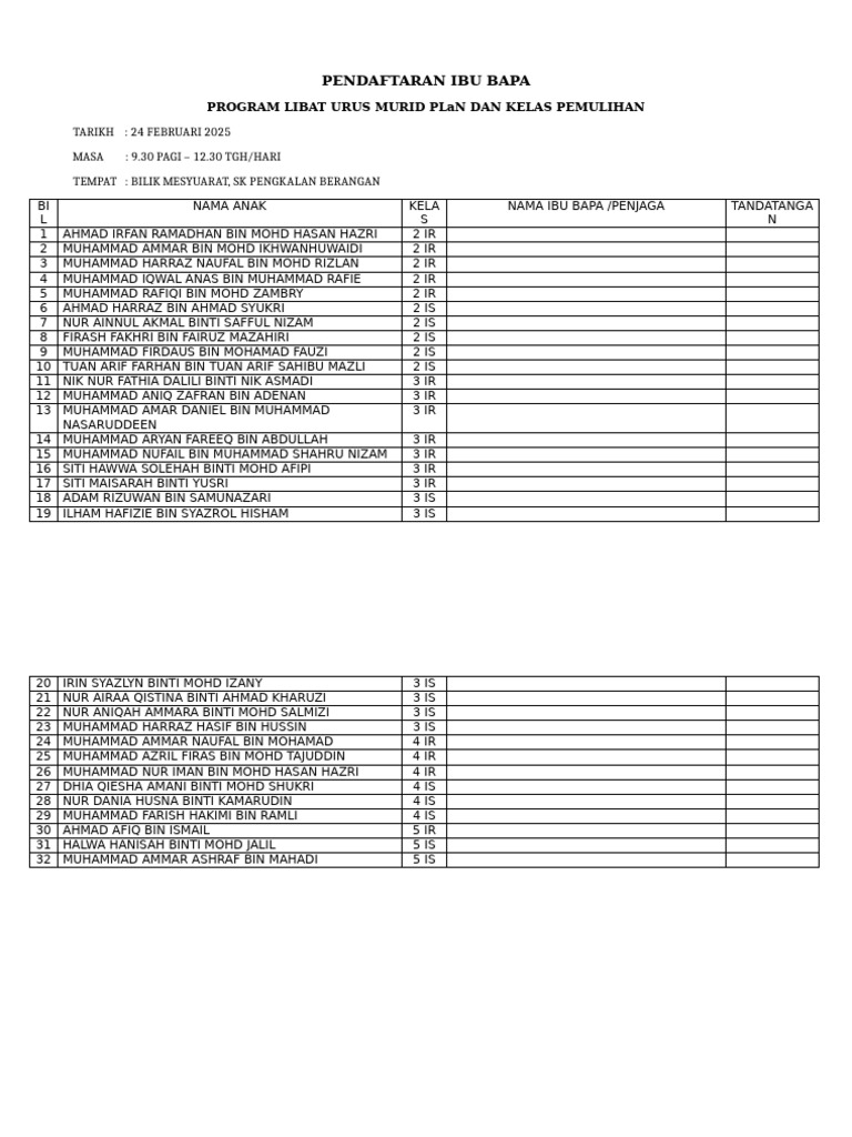 Pendaftaran Program Libat Urus Murid | PDF