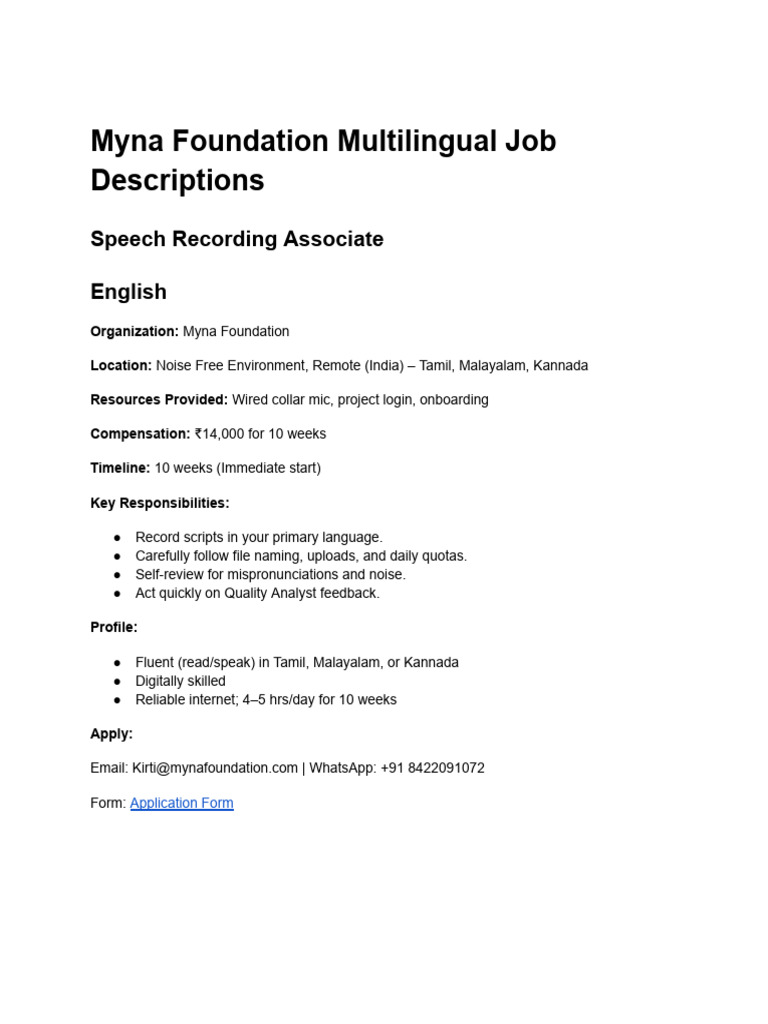 Speech Recording Associate - JD | PDF