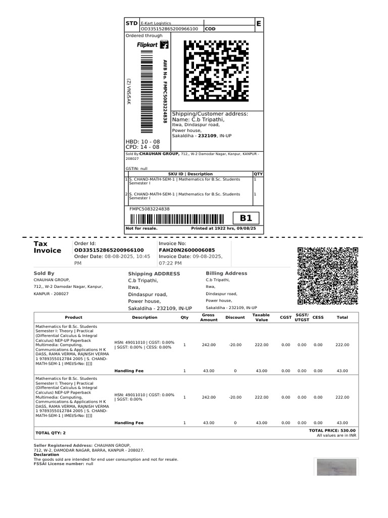 Flipkart Labels 09 Aug 2025-07-22 | PDF | Government Finances | Payments