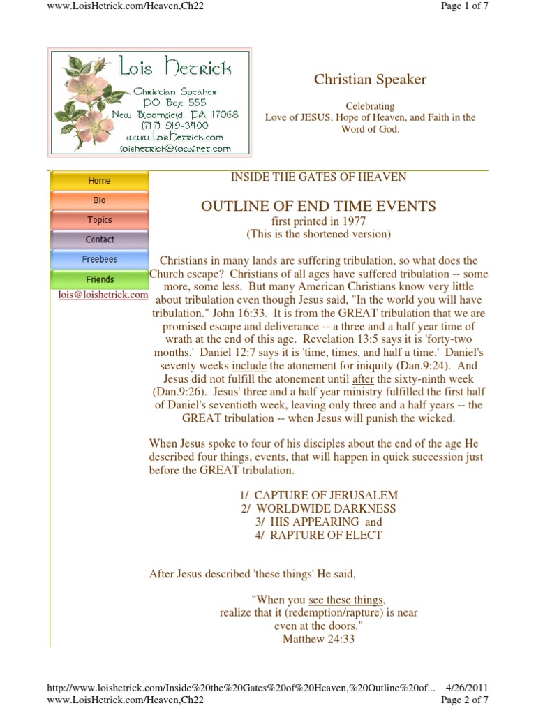 Outline of End Time Events | PDF | Christian Eschatology | Rapture