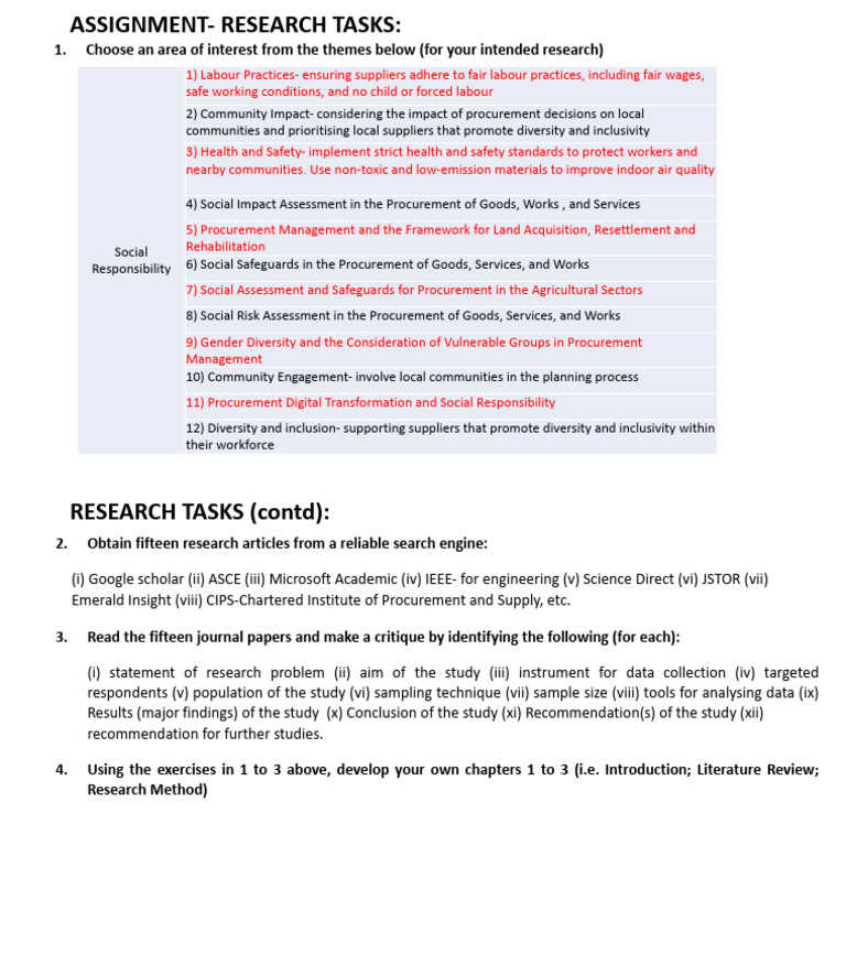 Assignment - Research Tasks | PDF | Procurement | Occupational Safety ...