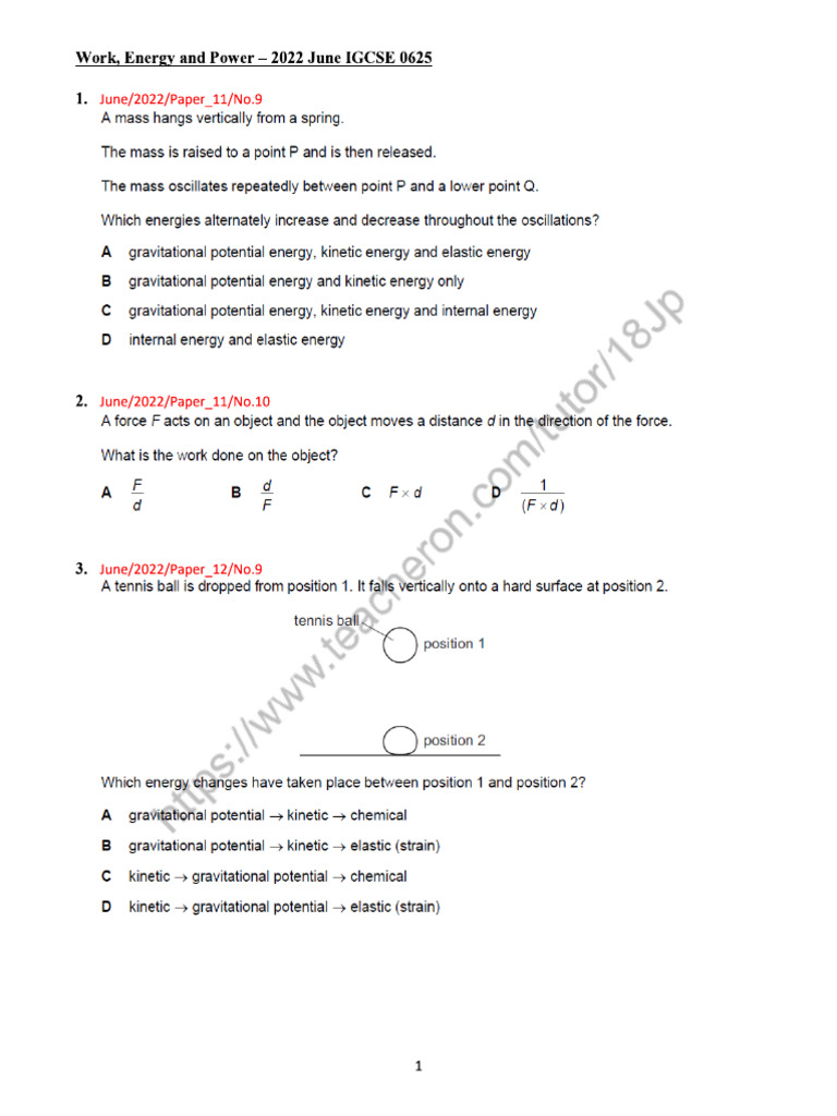 2 Work Energy and Power Igcse Stru Watermark | PDF
