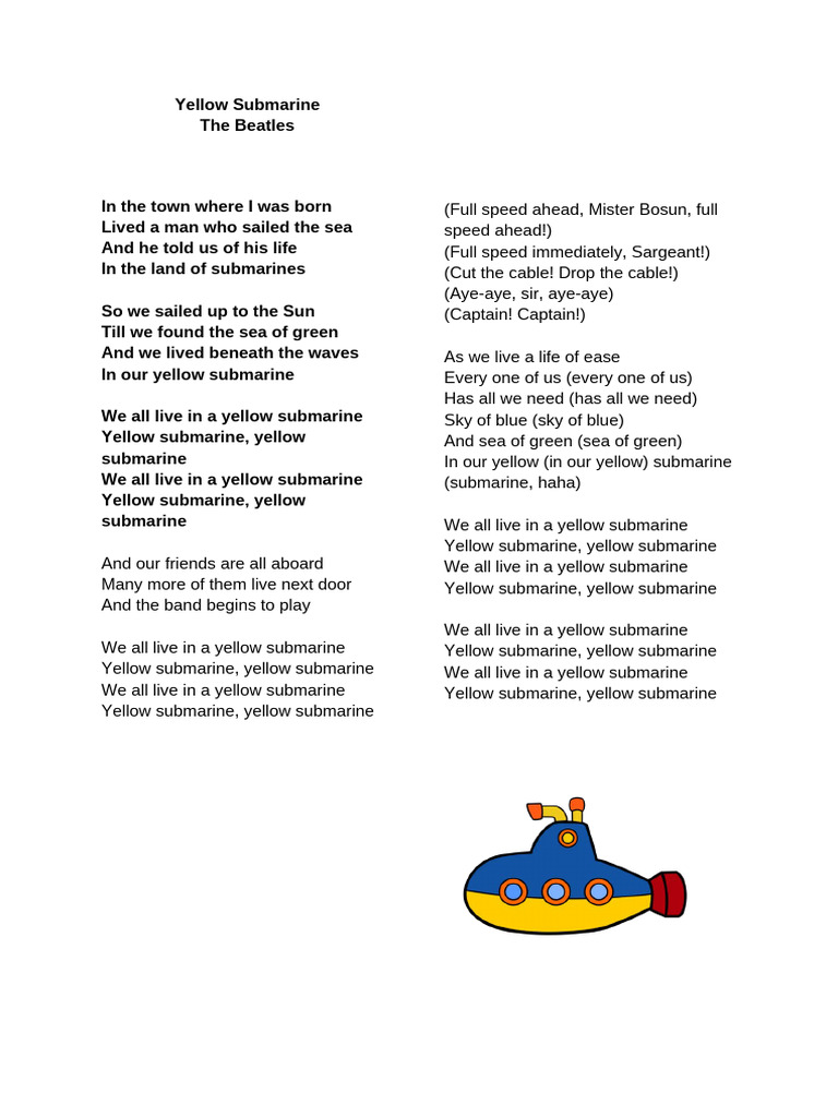 Yellow Submarine Lyrics | PDF