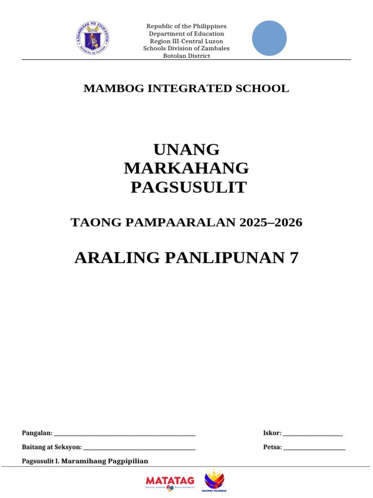AP 7 Q1 Exam New | PDF
