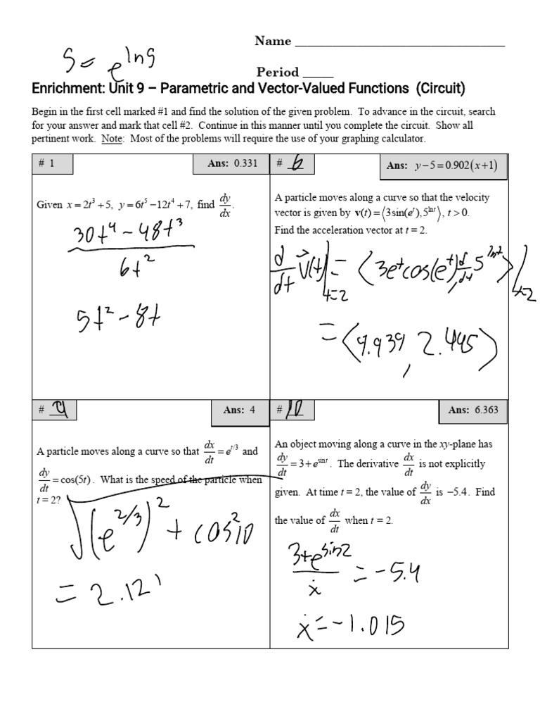 AP Calculus BC: Parametric Functions Circuit | PDF | Tangent ...