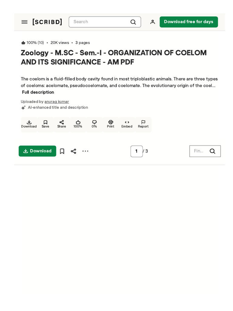 Coelom Organization in Zoology | PDF