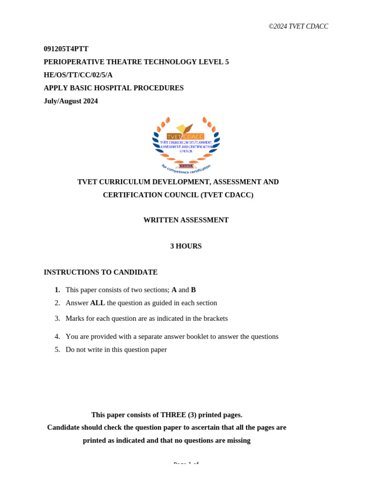 Basic Hospital Procedures Assessment | PDF | Hospital | Patient