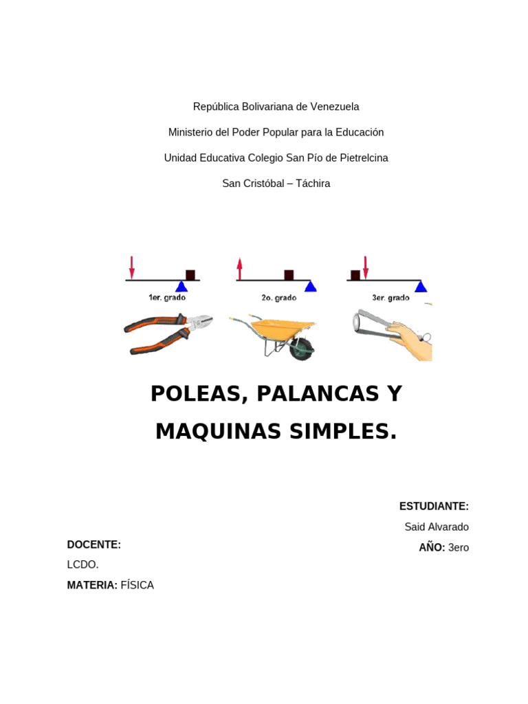 Trabajo de Maquinas Simples Said | PDF | Palanca | Esfuerzo de torsión