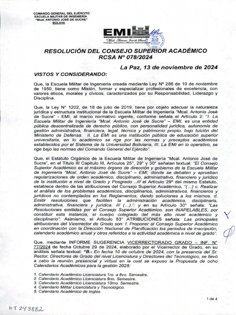 Calendario Académico EMI 2025 | PDF | Bolivia | Ciencia militar